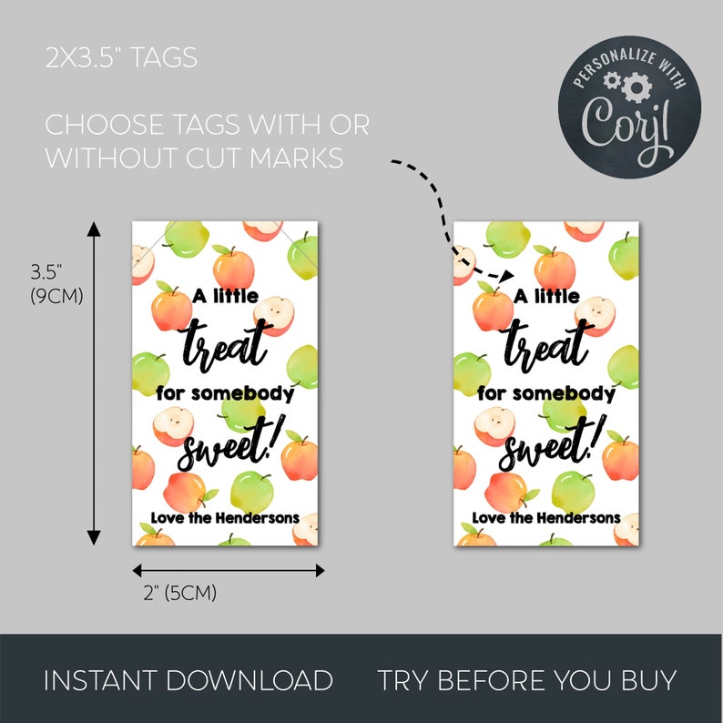Apple Gift Tag Template Printable Apples Favor Tag Editable | Etsy