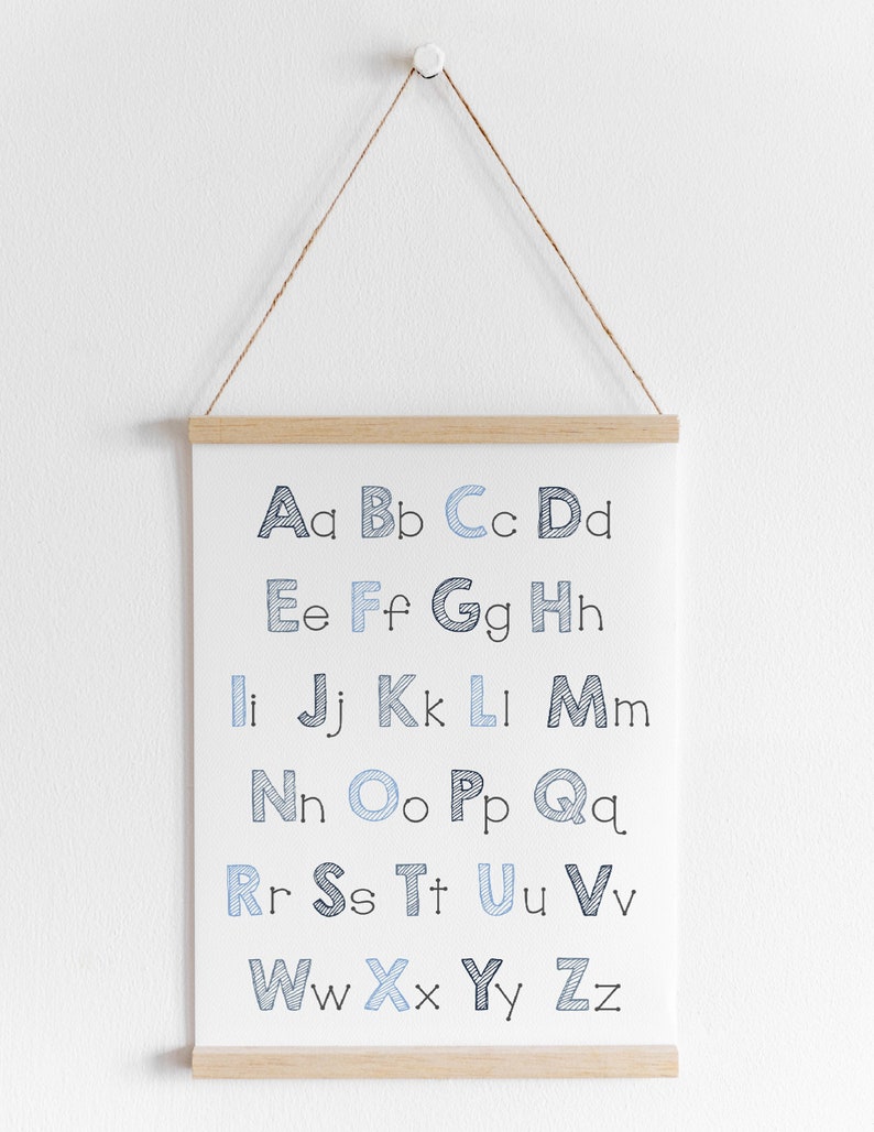 Navy Blue Alphabet Poster Printable ABC Kids Art Pastel | Etsy
