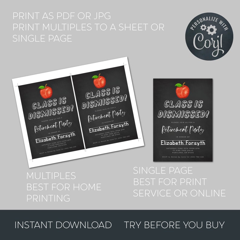 Teacher Retirement Party Invitation Template, Printable Class is ...