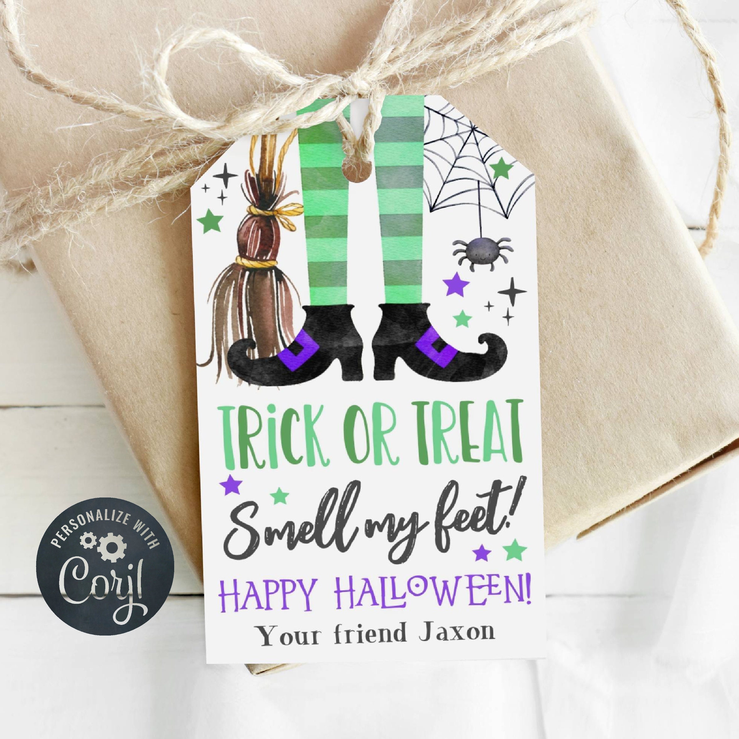 Trick or Treat Smell My Feet Halloween Gift Tag Template, Printable ...