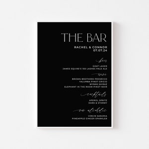 Classic Black Bar Menu Template, Printable Modern Elegant Wedding ...
