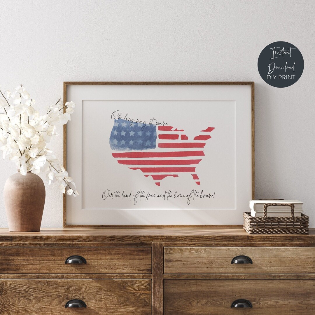 American Flag 4th of July Printable Wall Art, National Anthem ...
