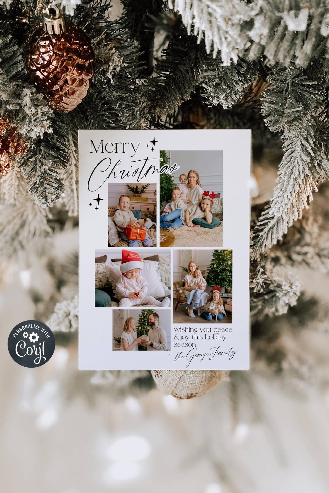 Photo Collage Modern Holiday Card Template, Printable Minimal Christmas ...