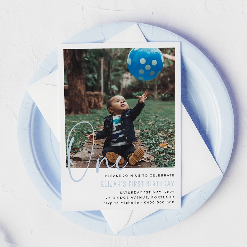 Editable Boys 1st Birthday Invitation Template, Printable Photo First ...