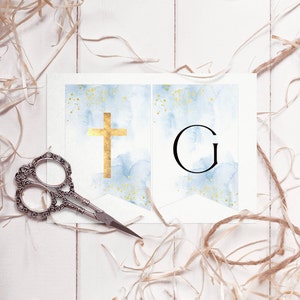 Blue & Gold Baptism Banner Template, Printable Light Baby Blue ...