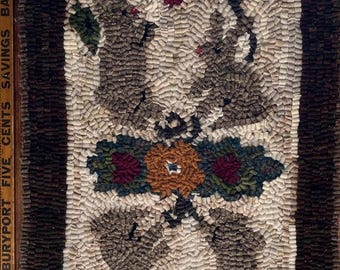 Primitive Folk Art Hooked Rug *american Floral - Etsy