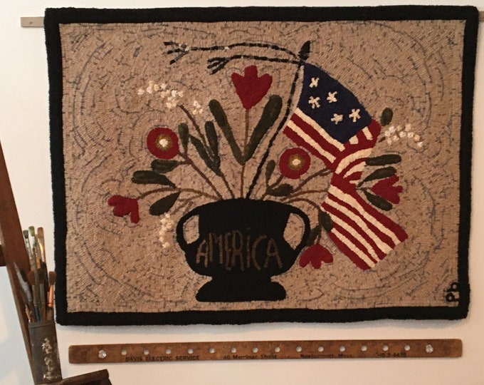 Primitive Folk Art Hooked Rug *american Floral - Etsy