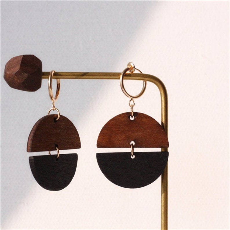 Half and Half Earrings Pierced and Non-pierced Clip-on Wooden Earrings ...