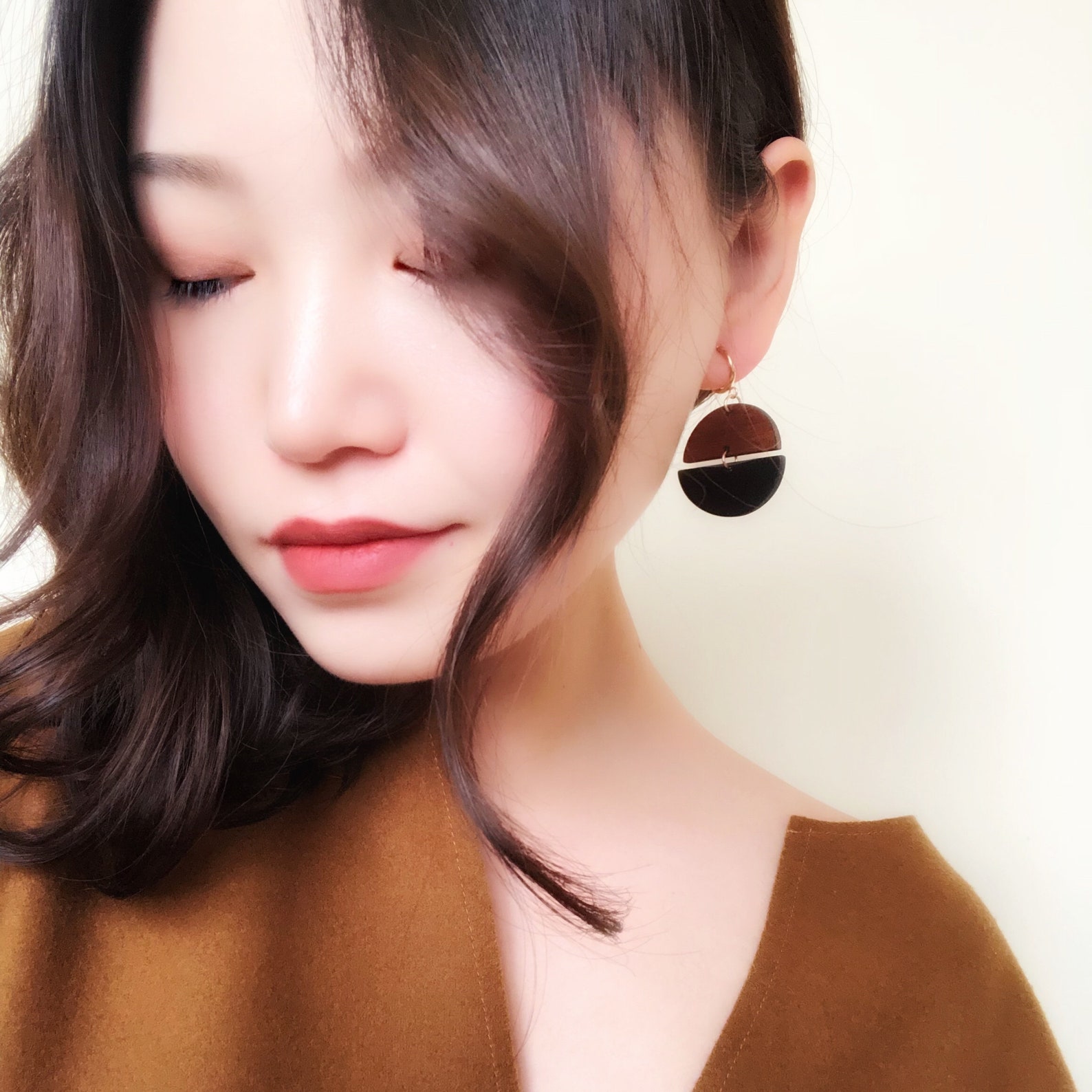 Half and Half Earrings Pierced and Non-pierced Clip-on Wooden Earrings ...