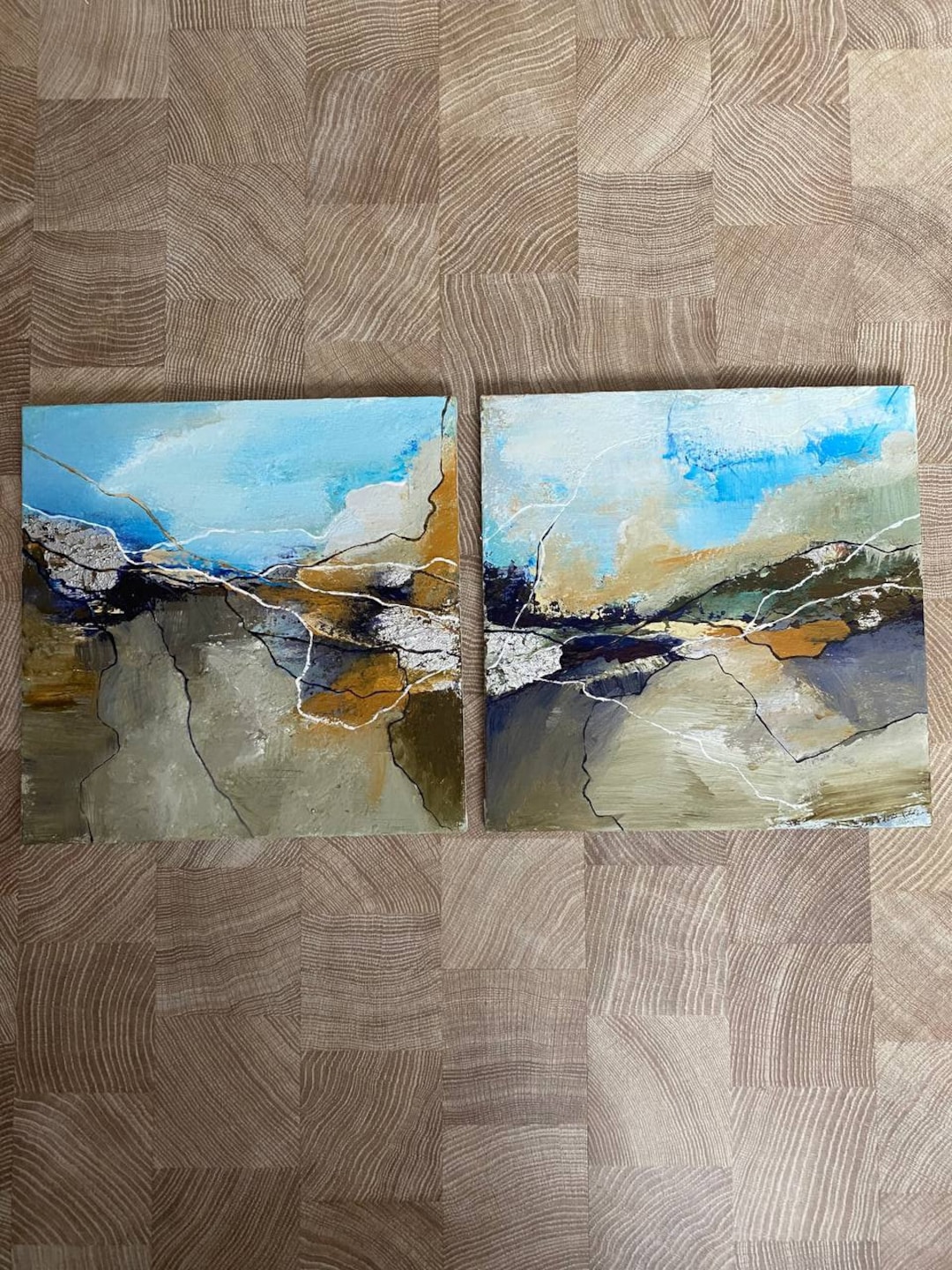 Abstract Landscape, Diptych, Silver, Wall Decor With Paintings ...