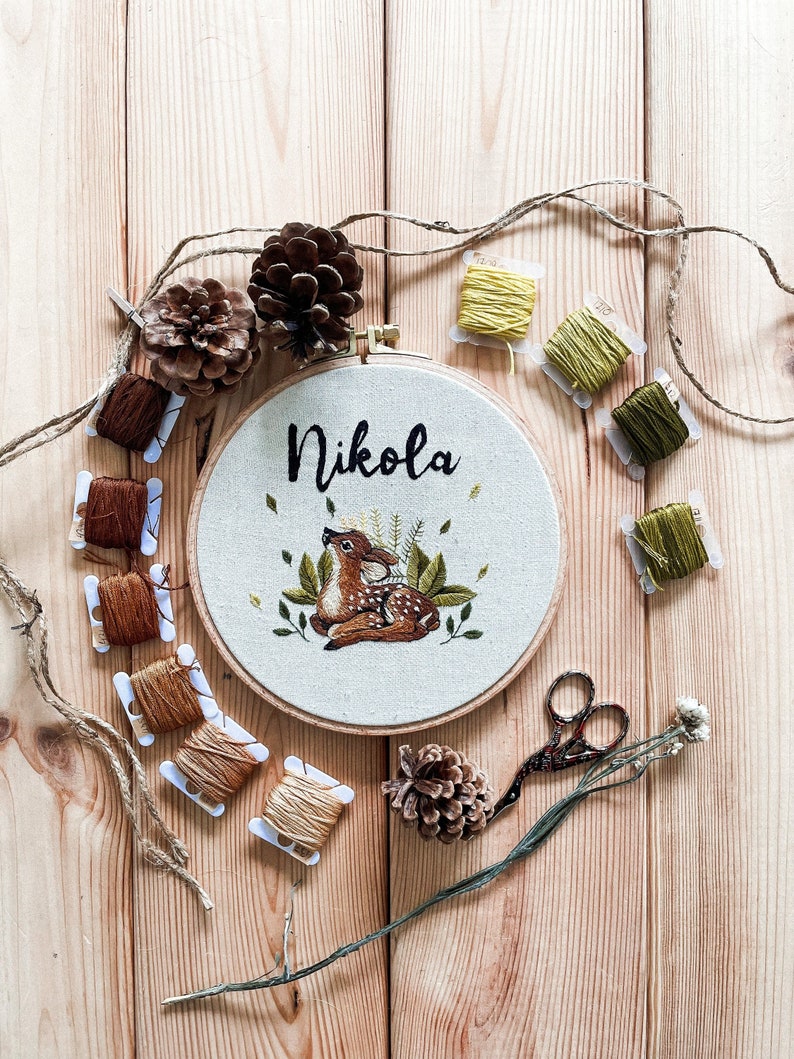 Baby Deer Embroidery Hoop With a Name - for Personalization | Thread ...