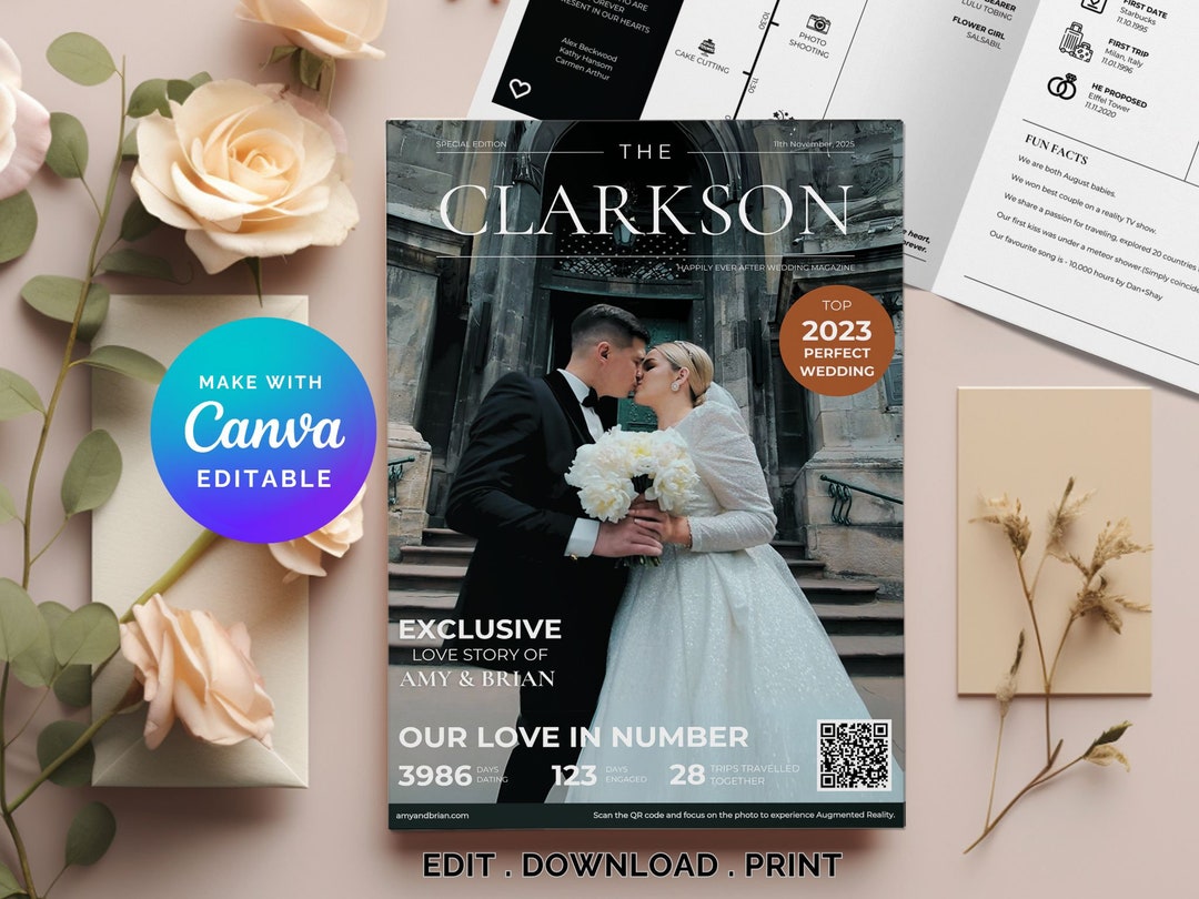 Magazine Wedding Program Template, Folded Editable Party Programs ...