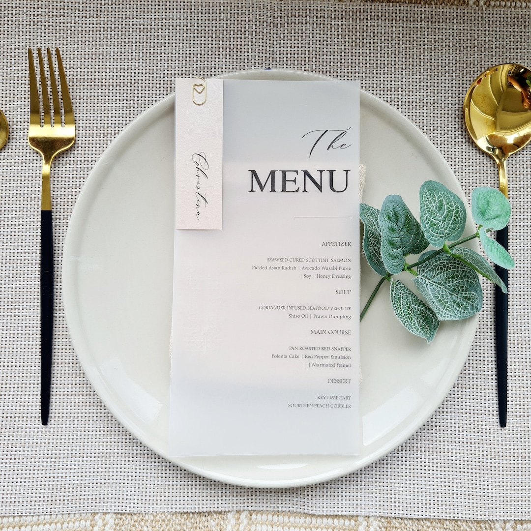 Wedding Menu With Place Card, Menu Modern Wedding Minimalist Vellum ...