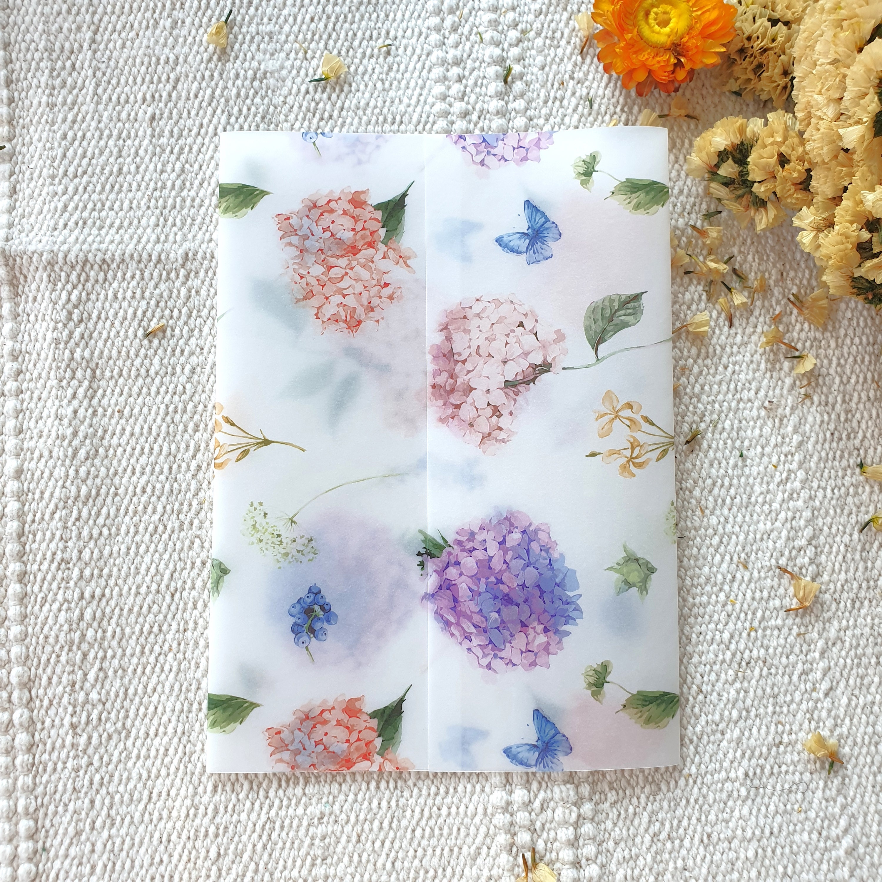 Hydrangea Vellum Jacket Pre-folded Floral Vellum Wrap for 5x7 | Etsy