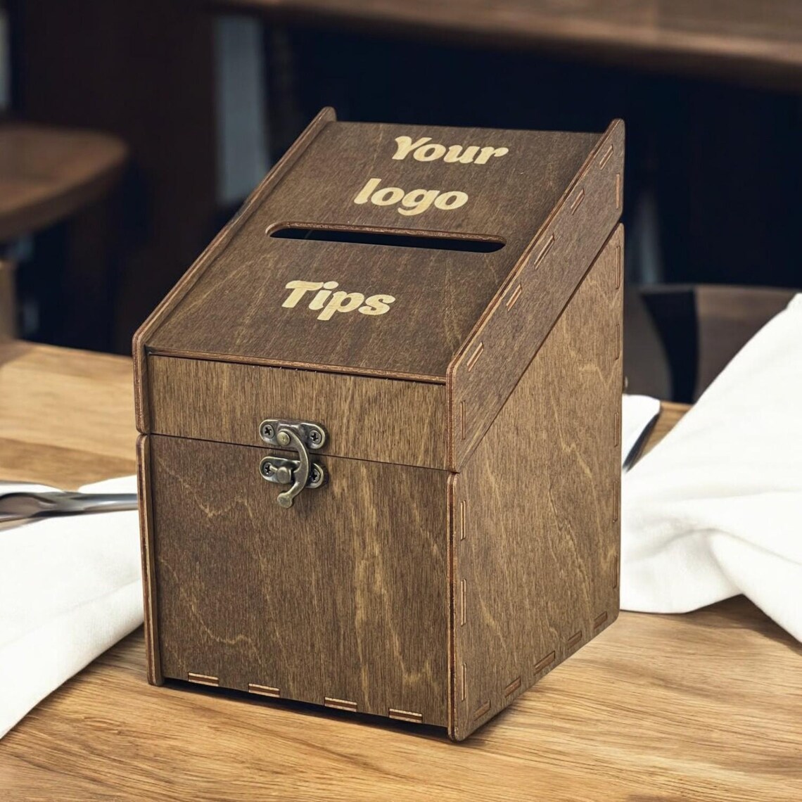 Premium Wooden Tip Box – Custom Money, Donation, and Tip Collection ...
