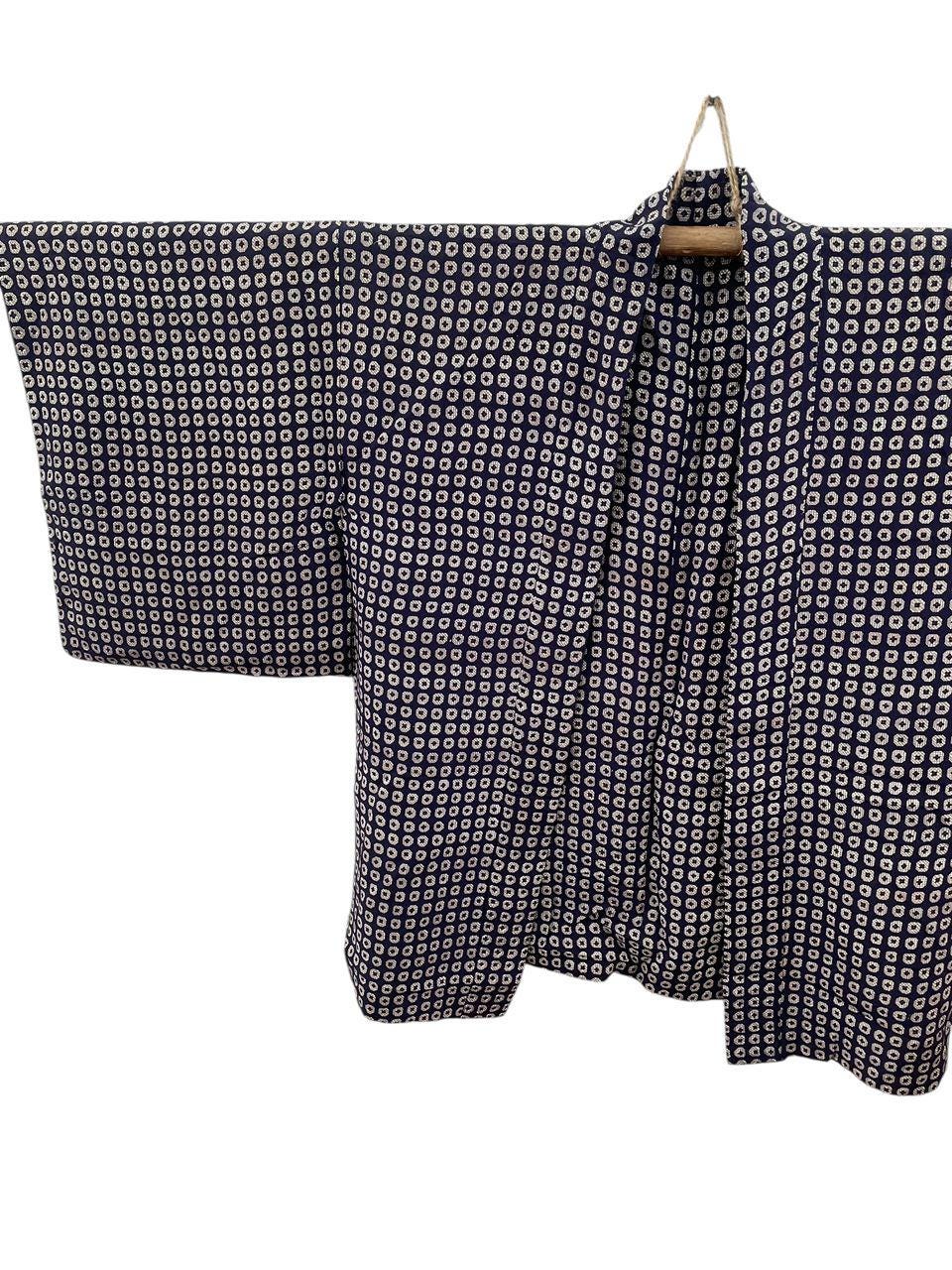 Vintage Japanese Haori Kimono Jacket – Abstract Floral Checkered ...