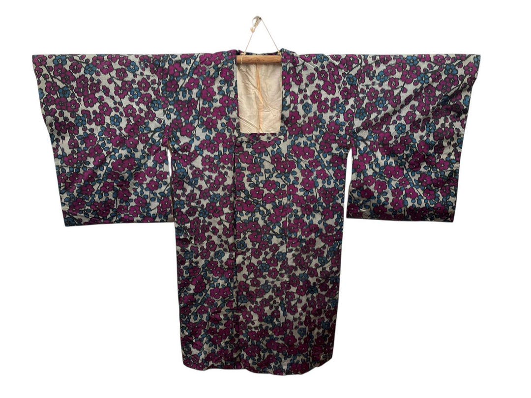 Vintage Silk Michiyuki Kimono | Floral Pattern Jacket 23x40 | Japanese ...