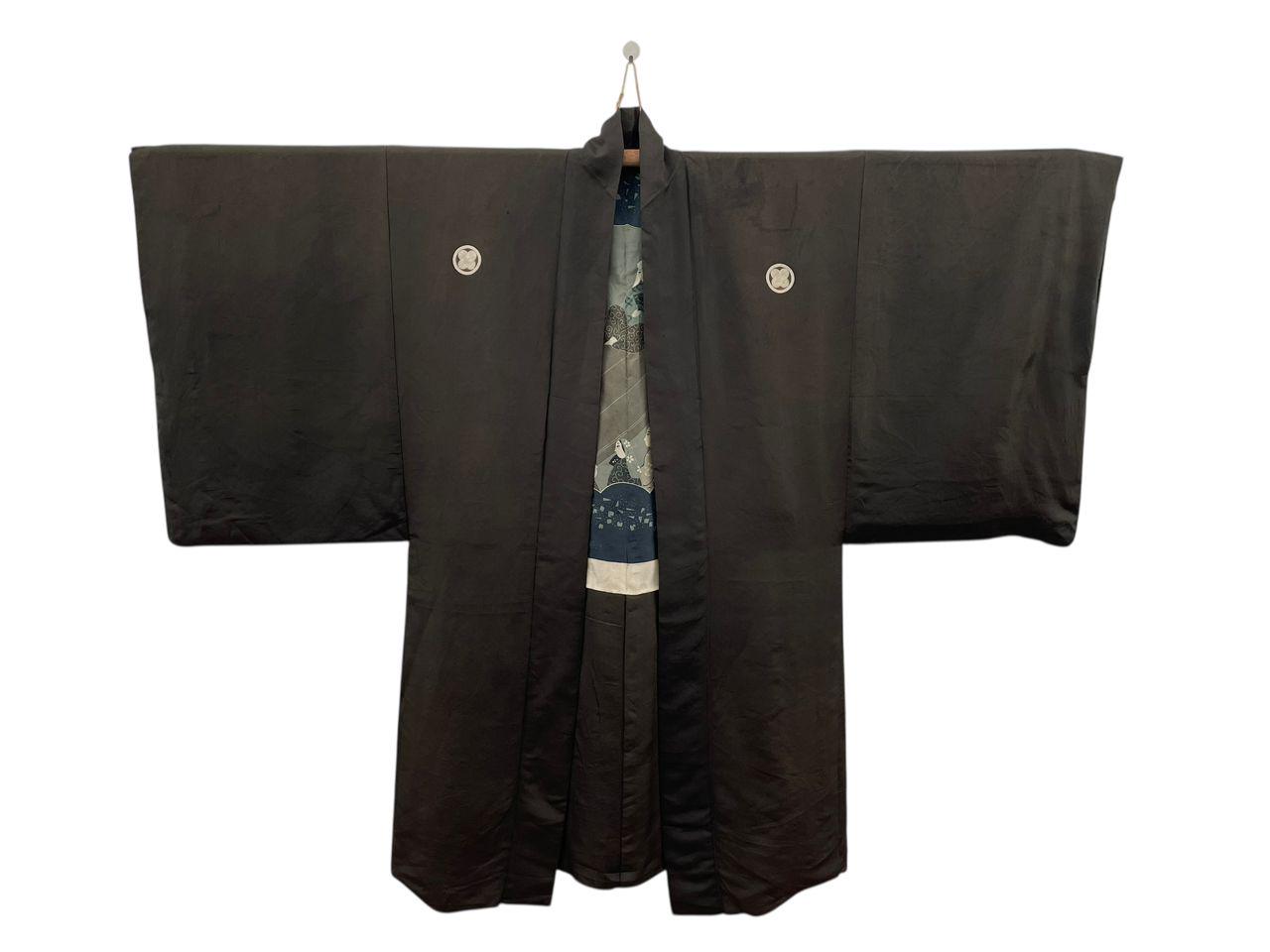 Vintage Japanese Montsuki Haori | Black Silk With Family Crests & Hand ...