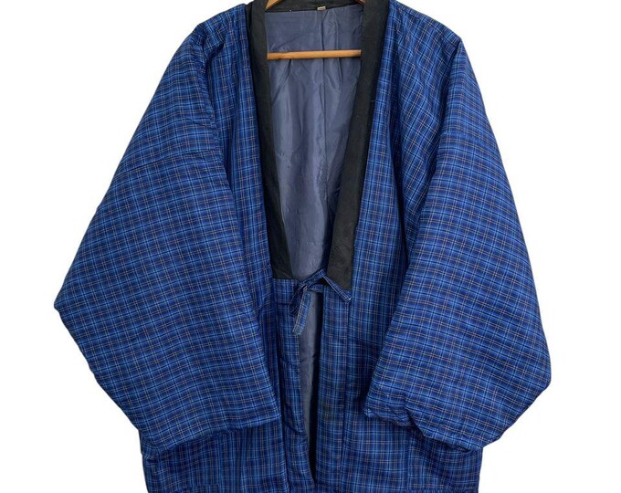 Vintage Japanese Blue Checkered Hanten Kimono Jacket – Padded Winter ...