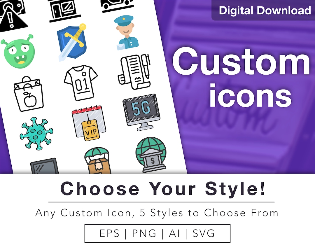 Custom Icons // Bespoke Vector Icons // Customise // Digital Download ...