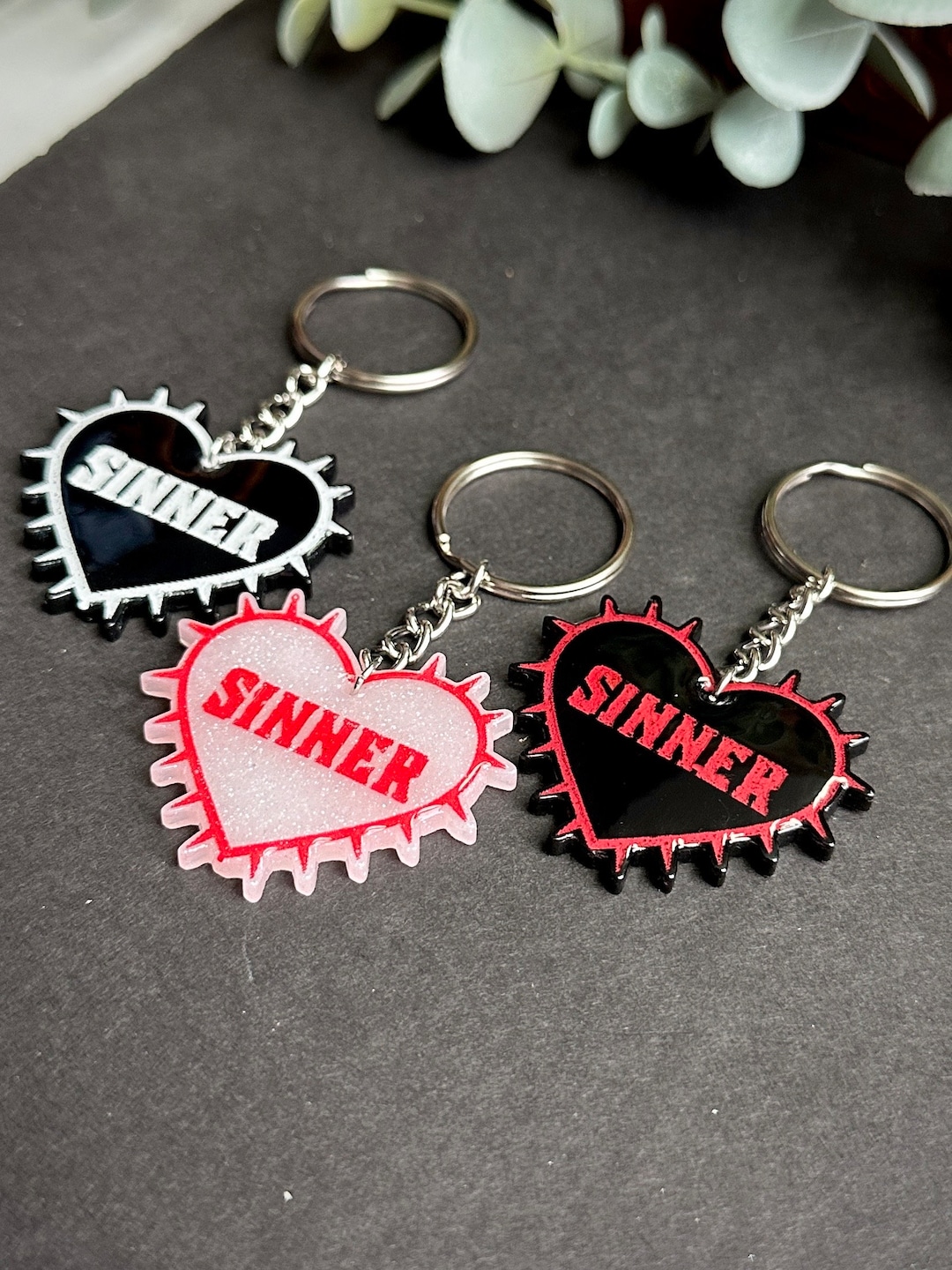 Sinner Heart Keychain/keyring, Goth Keykchain - Etsy