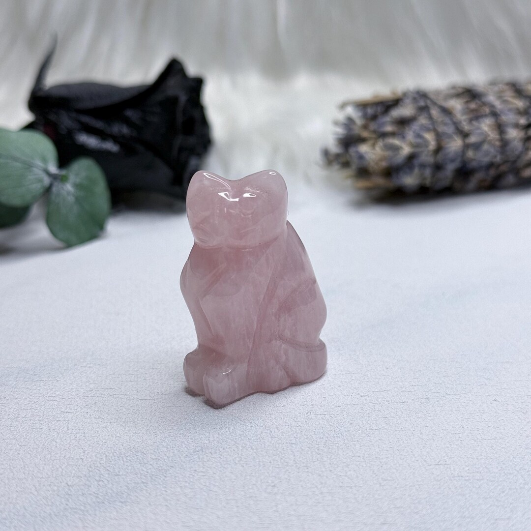 Rose Quartz Cat, Crystal Cat, Carved Crystal, Crystal Carving of a Cat ...