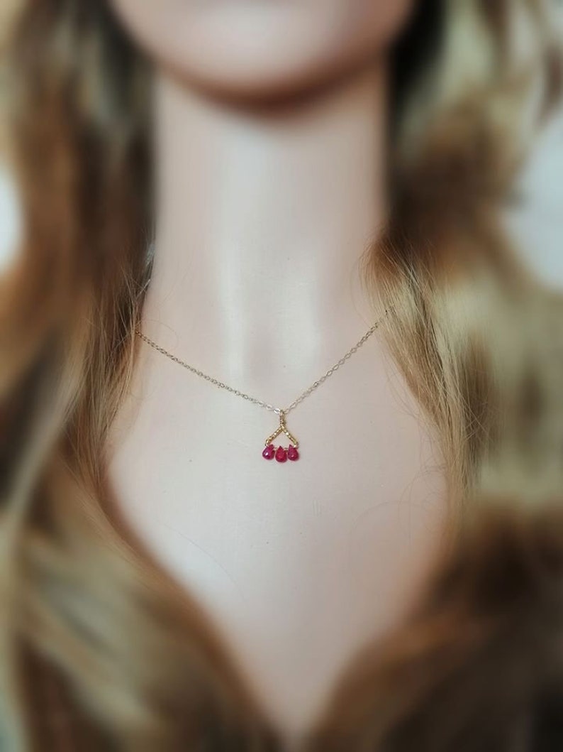 Ruby Trio Necklace Genuine Natural Ruby Drops Triangle Pendant - Etsy