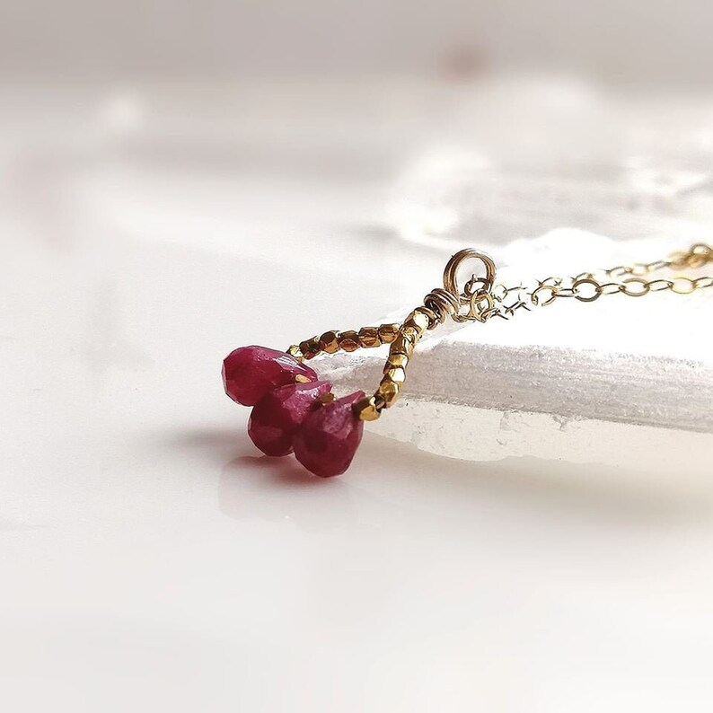Ruby Trio Necklace Genuine Natural Ruby Drops Triangle Pendant - Etsy