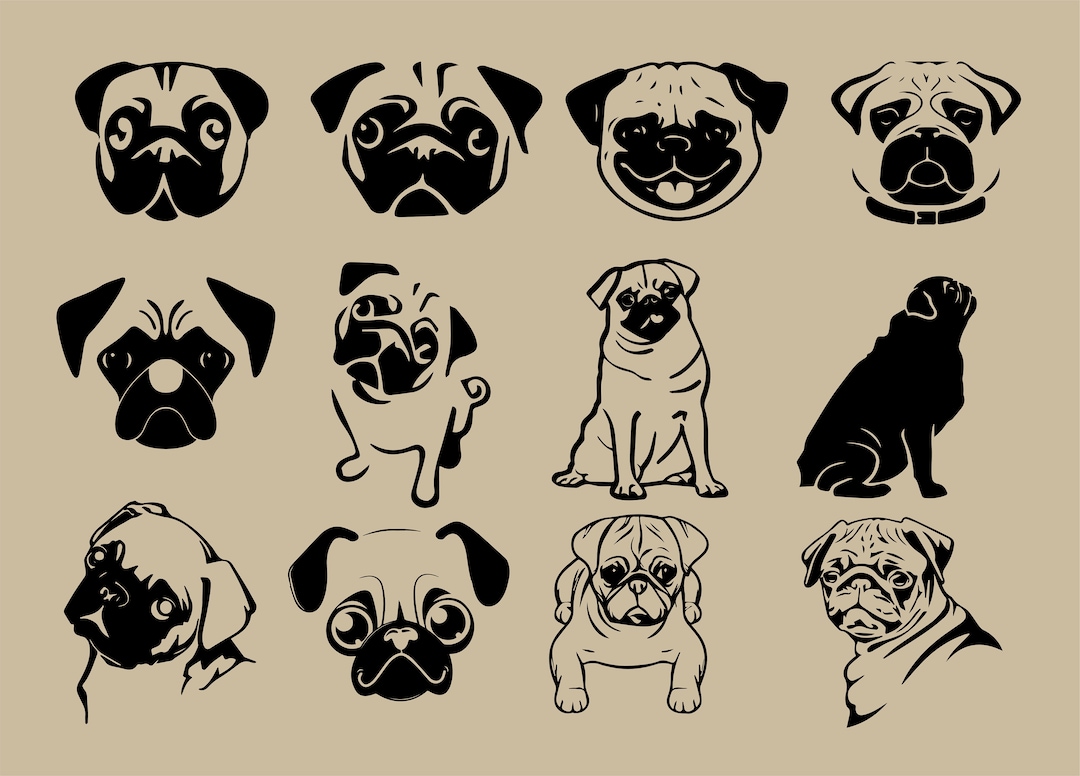 PUG DOG BUNDLE Svg, Pug Clipart, Dog Breed Designs, Pug Life Svg and ...