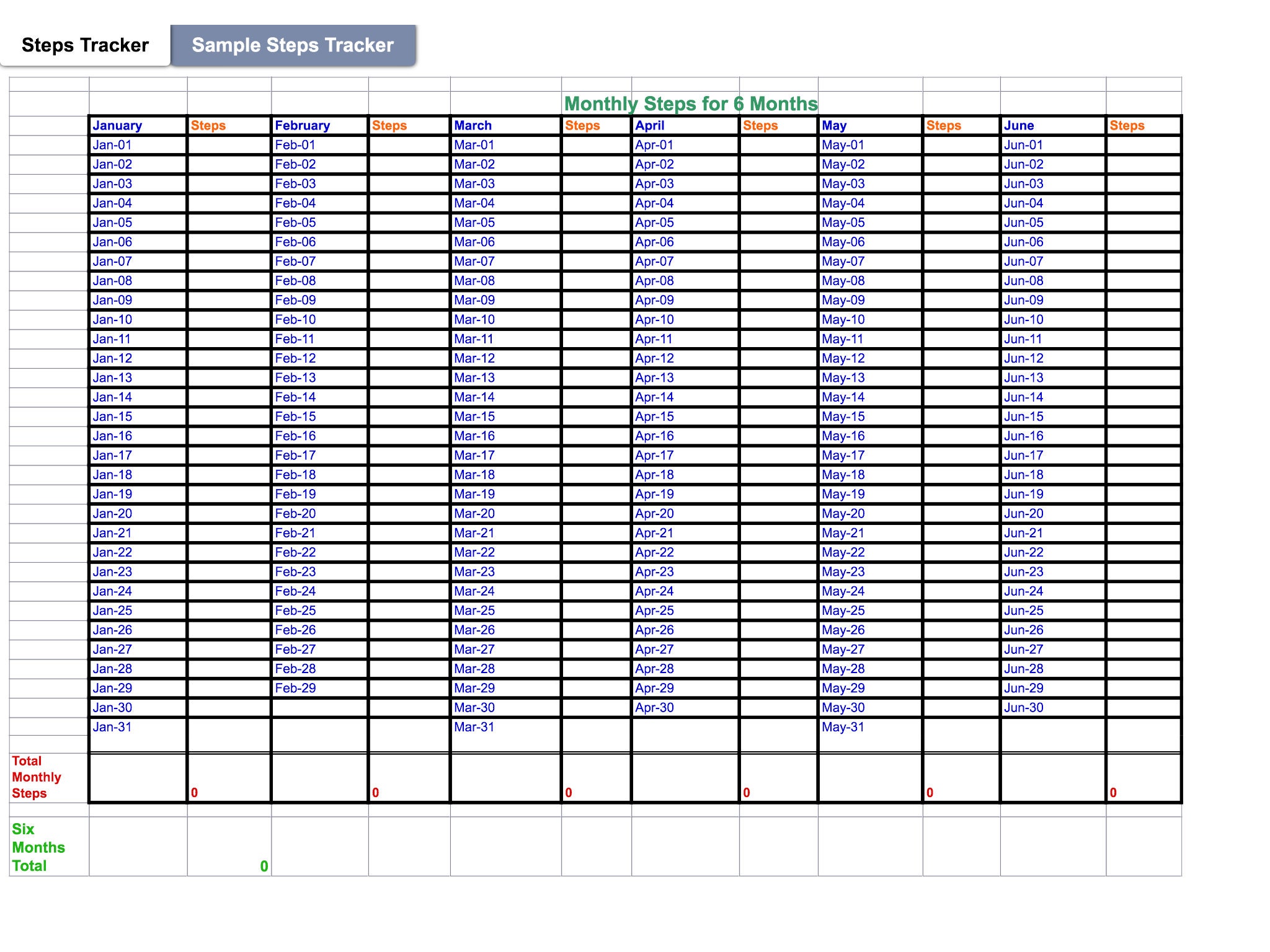 Digital Steps Tracker voor 6 maanden Excel Spreadsheet | Etsy