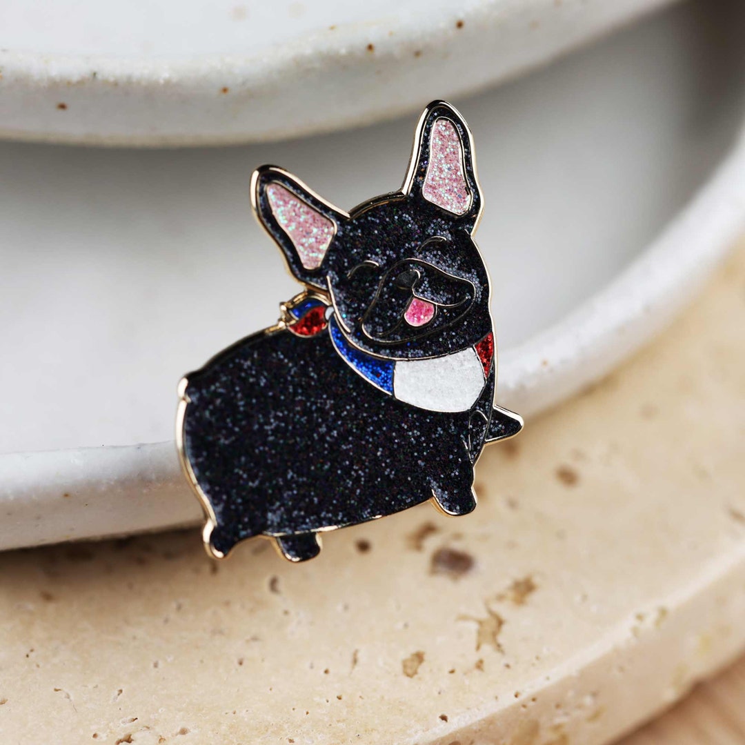 Chubby French Bulldog Pin Black Glitter django - Etsy