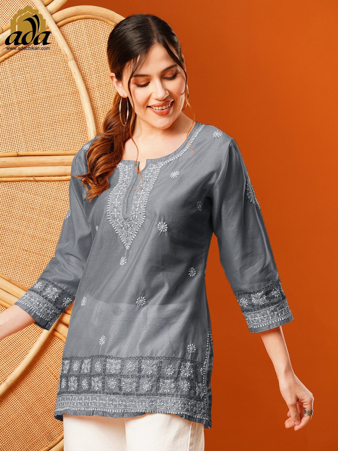 Ada Hand Embroidered Cotton Short Kurti Shirt for Women Indian ...