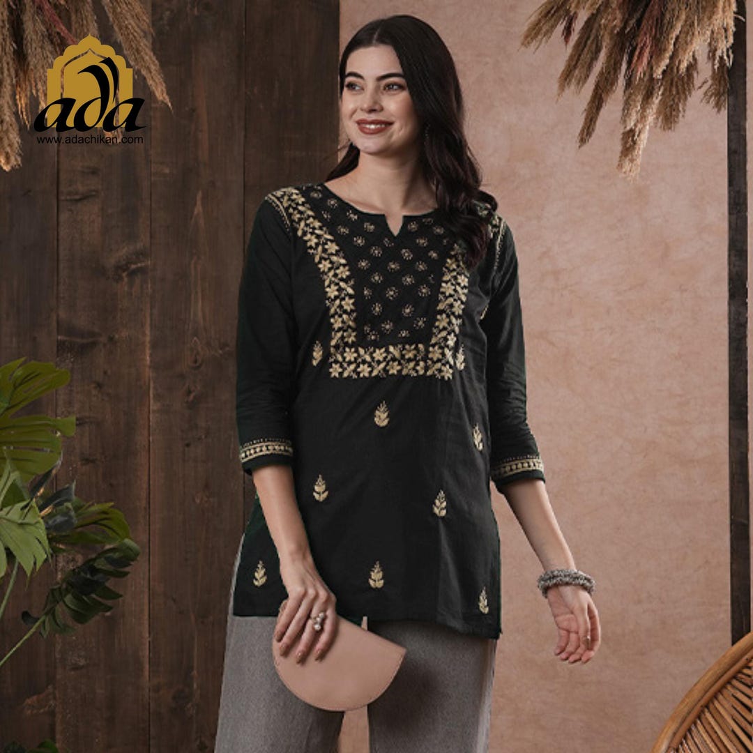 Ada Indian Cotton Short Tunic Kurti Kurta Handmade Chikankari Ethnic ...