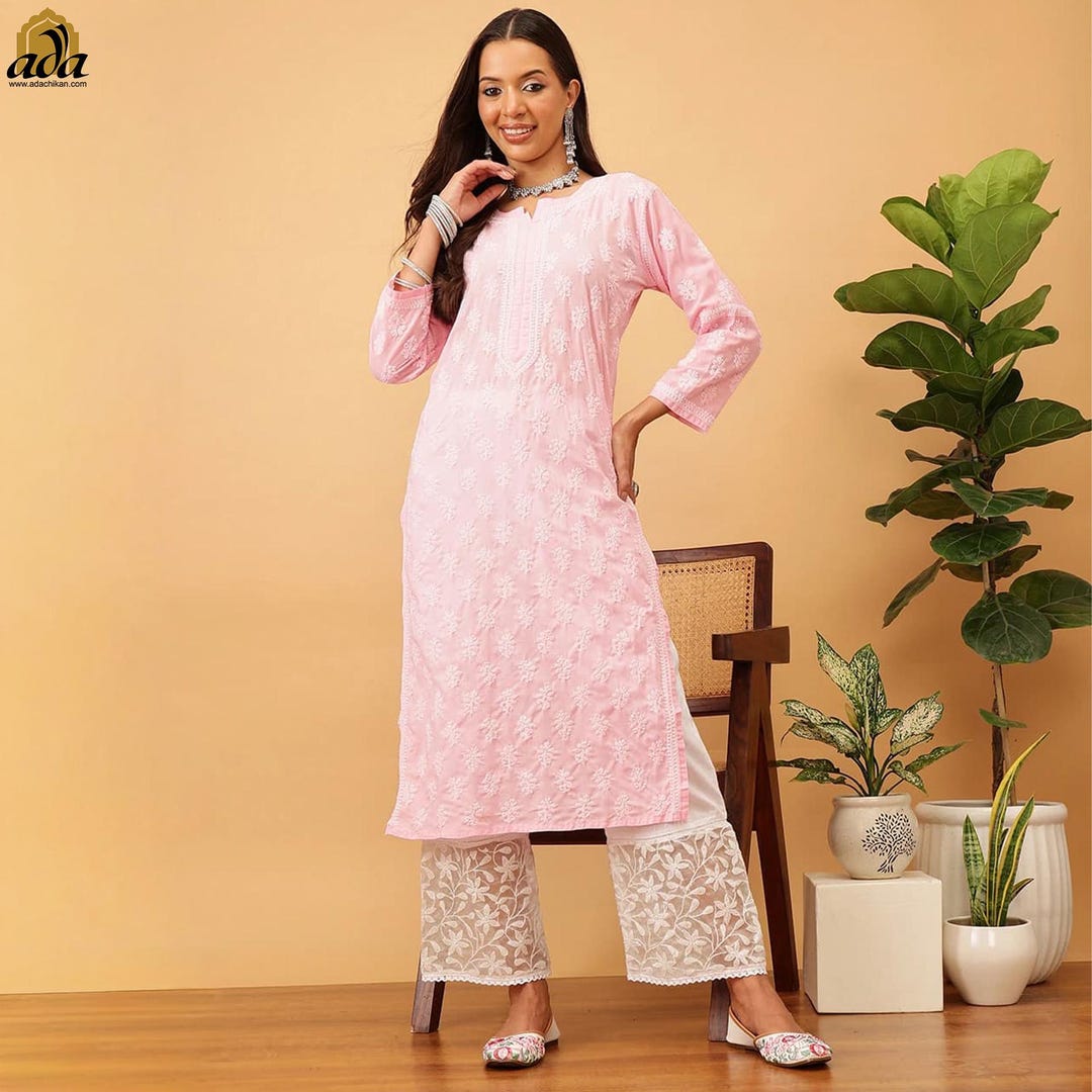 Ada Hand Embroidered Chikankari Indian Kurti Kurta for Women Cotton ...