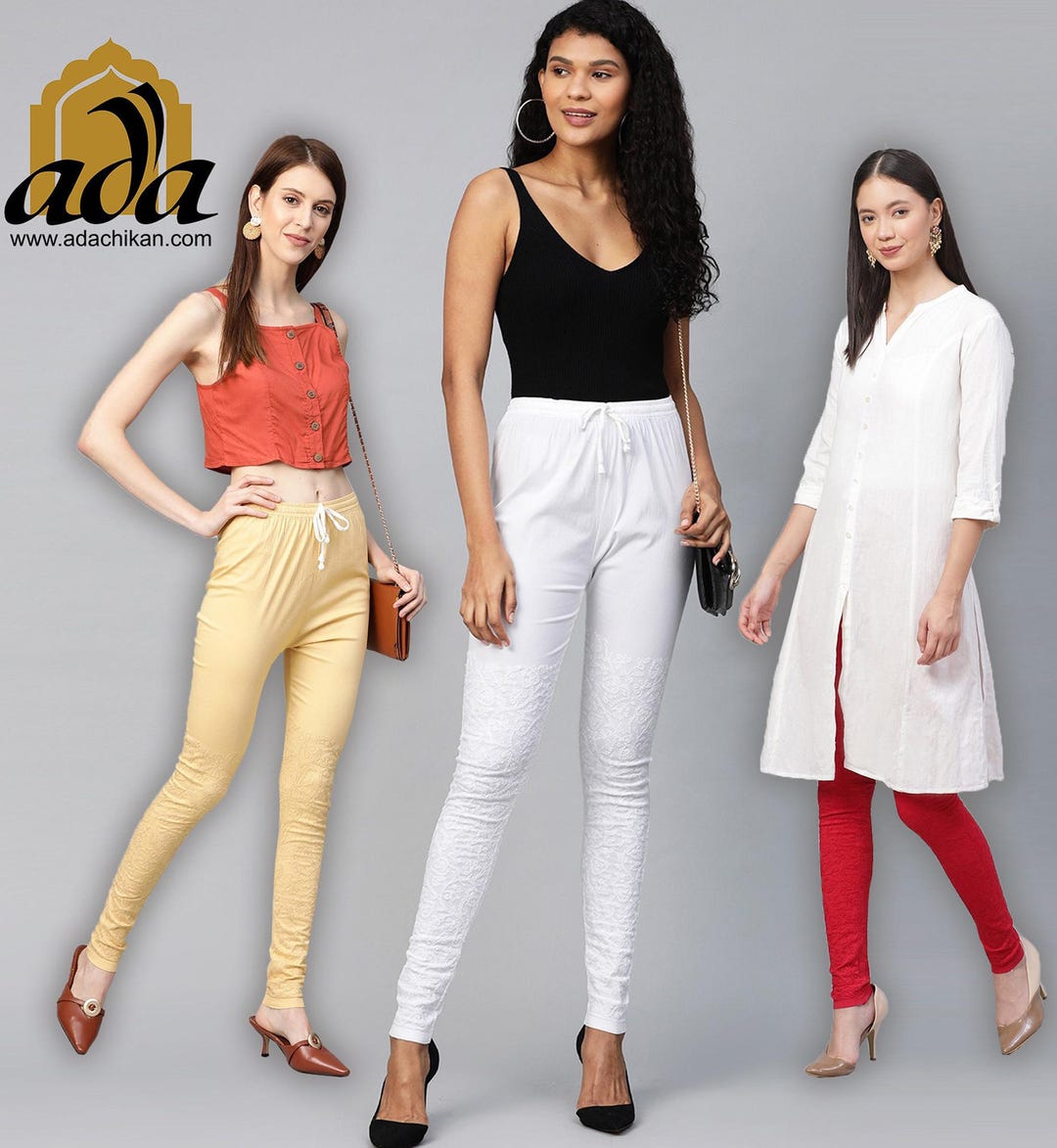 Ada Indian Hand Embroidery Designer Chikankari Cotton Churidar Leggings ...