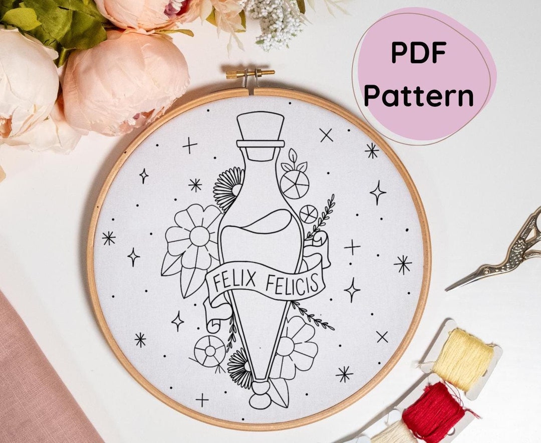 Hand Embroidery Pattern Magic School, Potions, Hoop Art Liquid Luck ...