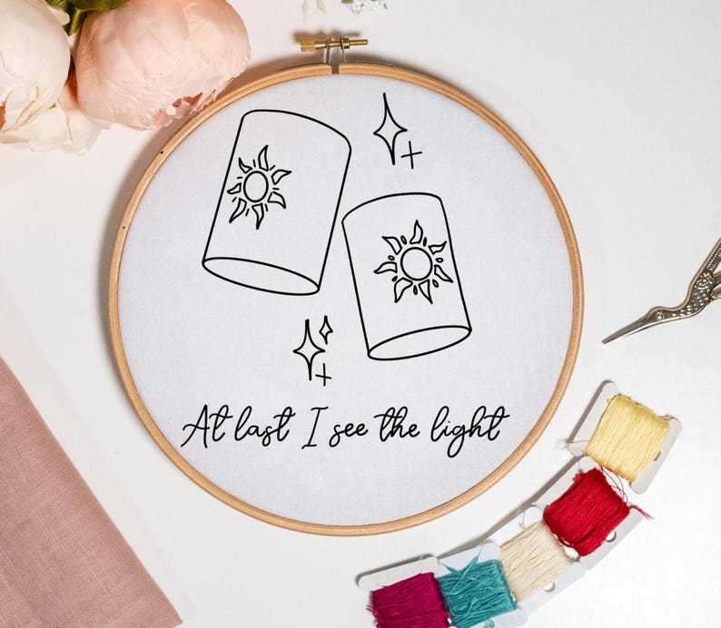 Hand Embroidery Pattern Tangled, Hoop Art Floating Lanterns, Instant ...