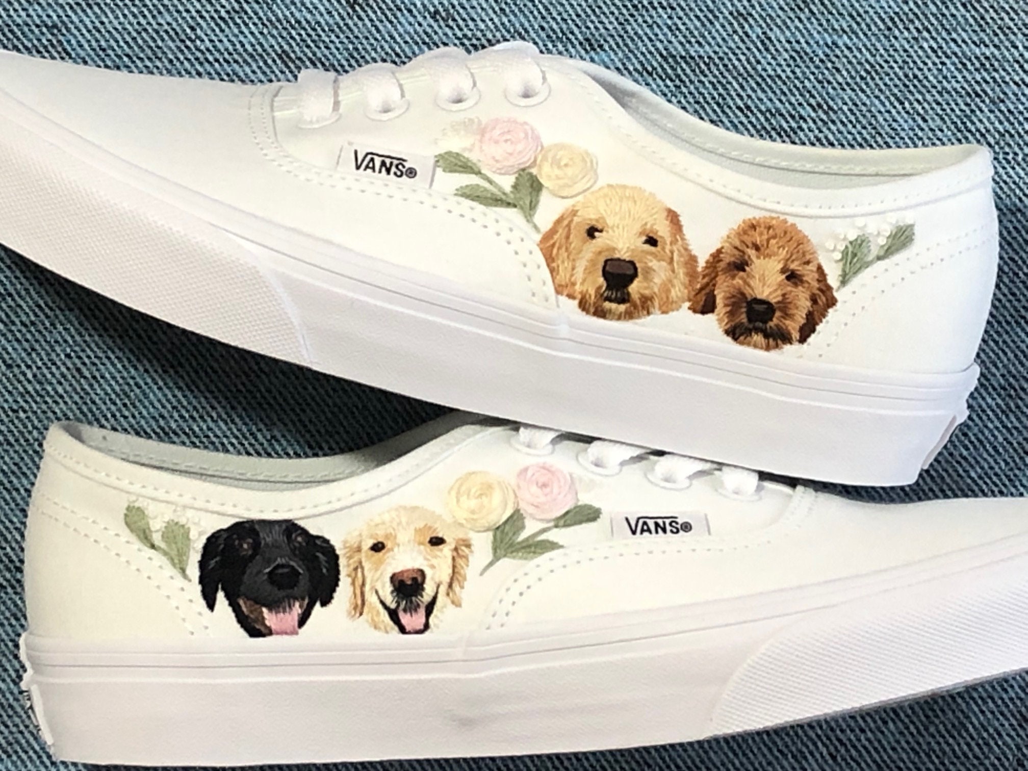 Made to Order-hand Embroidered Pet/dog/cat on Vans/keds/converse-bridal ...