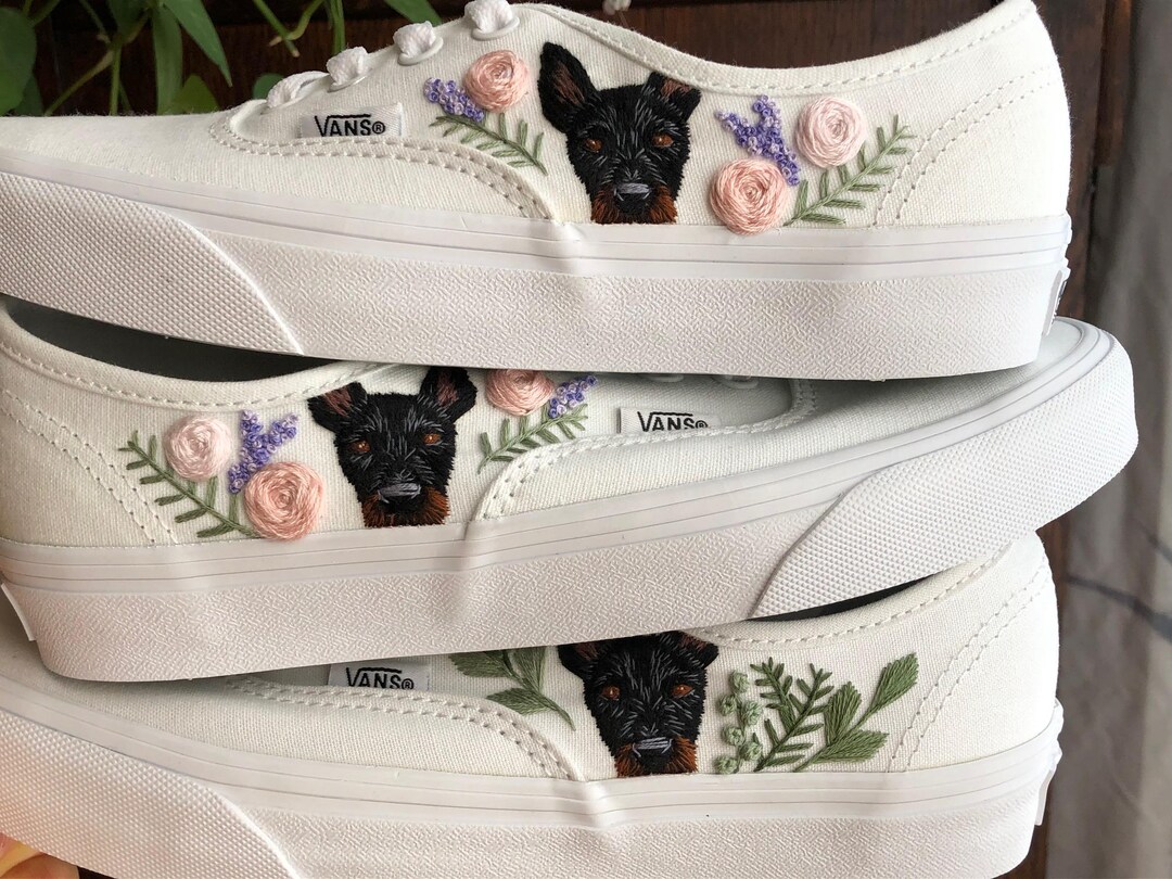 Made to Order-hand Embroidered Pet/dog/cat on Vans/keds/converse-bridal ...