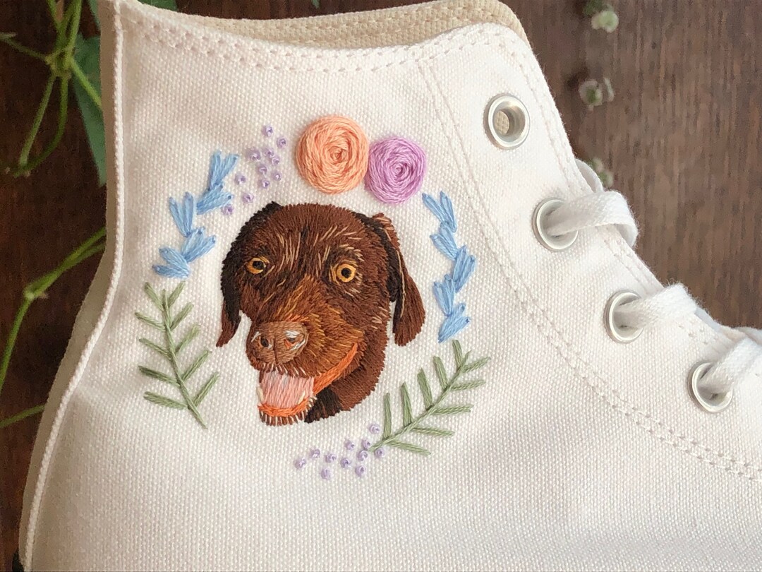 Made to Order-hand Embroidered Pet/dog/cat on Converse High Tops-bridal ...