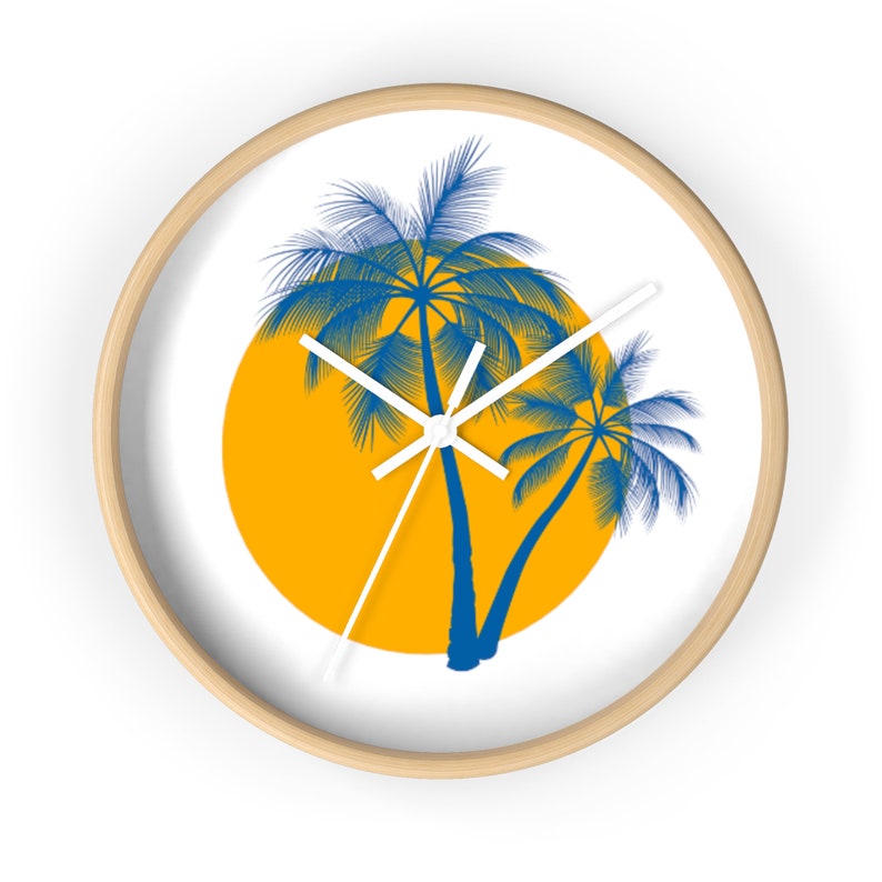 Blue and Yellow Tropical Palm Tree Retro Wall Clock - Etsy