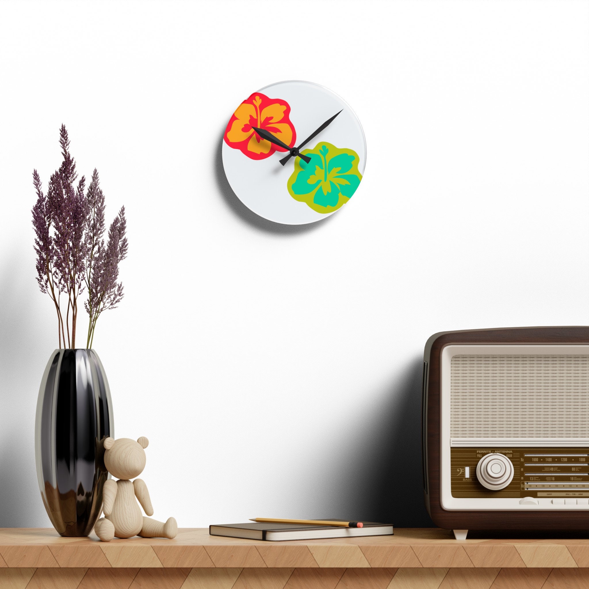 Hawaiian Hibiscus Floral Acrylic Wall Clock - Etsy