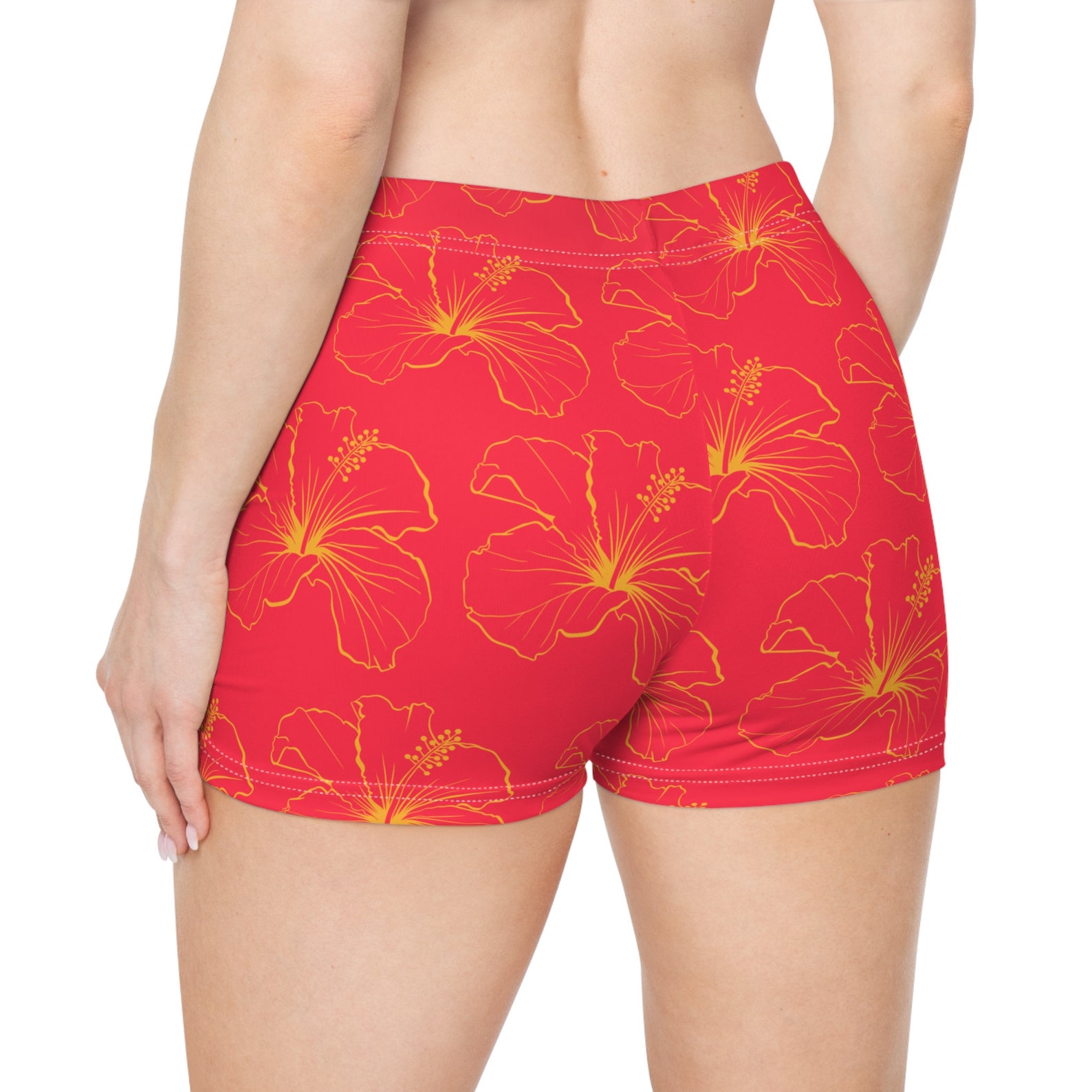 Pink Coral Hawaiian Flower Print Hibiscus Flower Women's Shorts (AOP ...