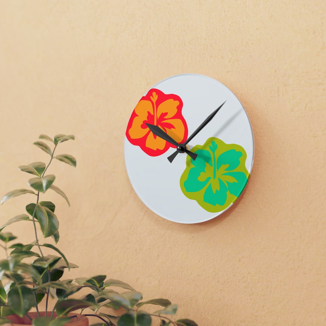 Hawaiian Hibiscus Floral Acrylic Wall Clock - Etsy
