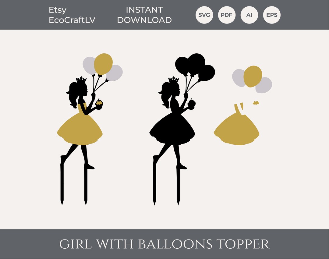 DIGITAL FILE Girl With Balloons Cake Topper SVG, Cake Topper Laser Cut ...