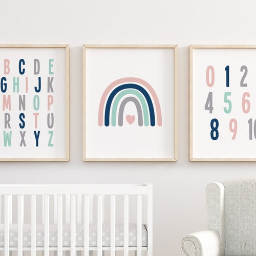 Alphabet and Numbers Wall Art Set of 3 Nursery Prints - Etsy