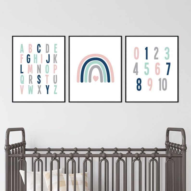 Alphabet and Numbers Wall Art Set of 3 Nursery Prints - Etsy