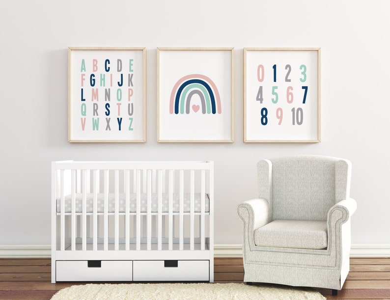 Alphabet and Numbers Wall Art Set of 3 Nursery Prints - Etsy