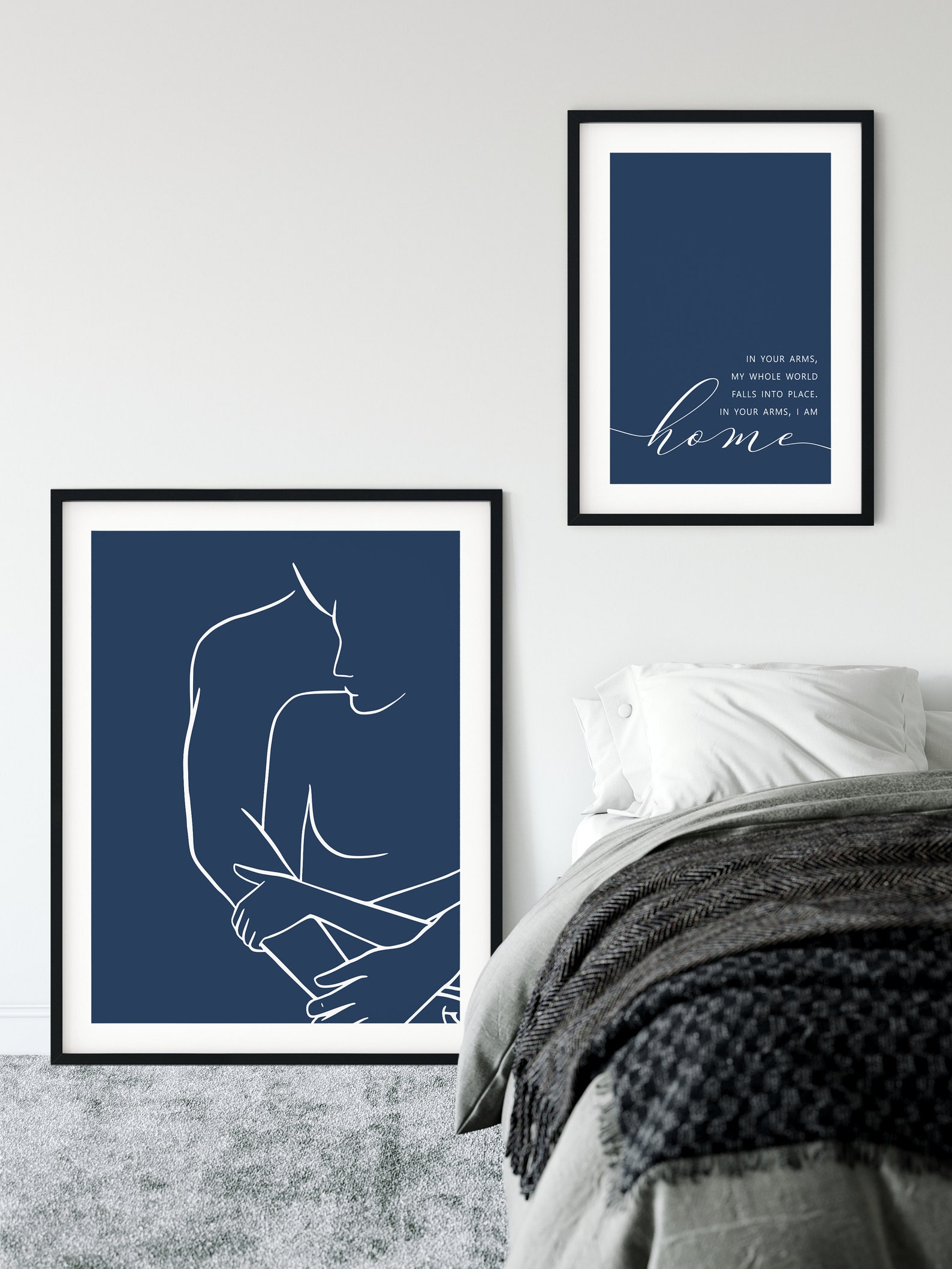 Navy Blue Bedroom Decor, Couple Line Art, Bedroom Wall Art Set of 2 ...