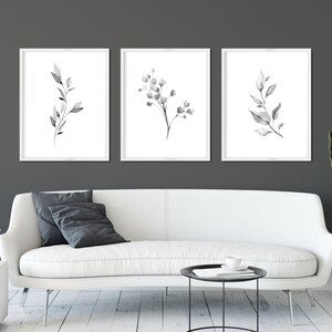 Botanical Print Set of 3 Black and White - Minimalist Leaves Wall Art ...